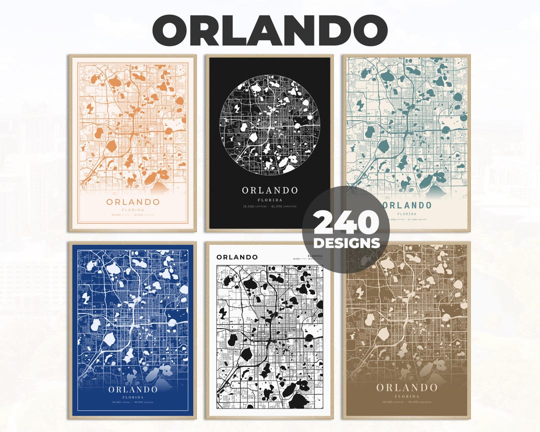 Orlando Wall Decor, Orlando Map Print, Orlando City Wall Art, Orlando ...