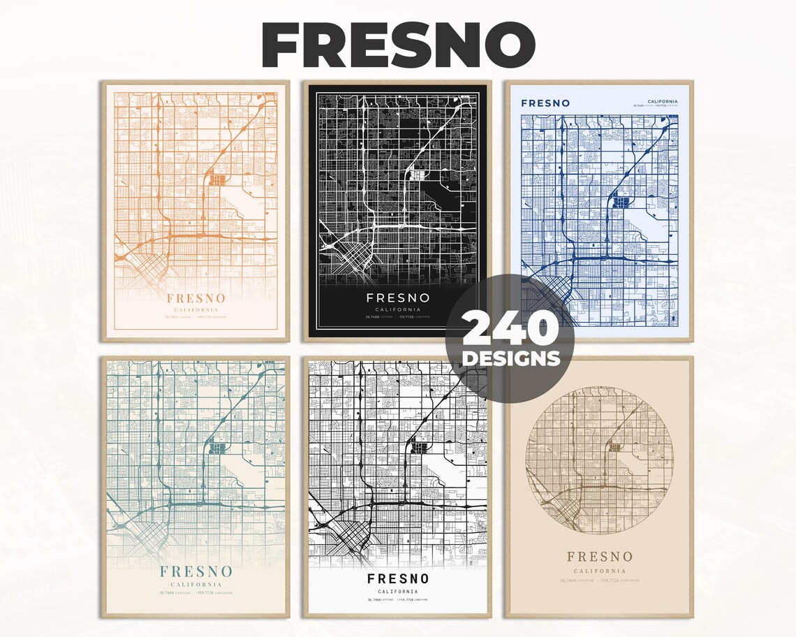 Map of Fresno, California Poster, Fresno Cartography Print, Fresno Wall ...