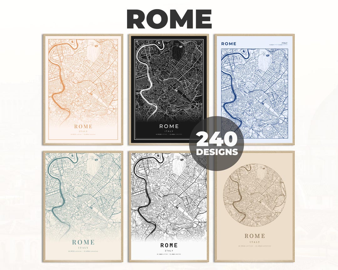 Rome City Wall Art, Rome City, Rome Cartography Map, Rome City Poster ...