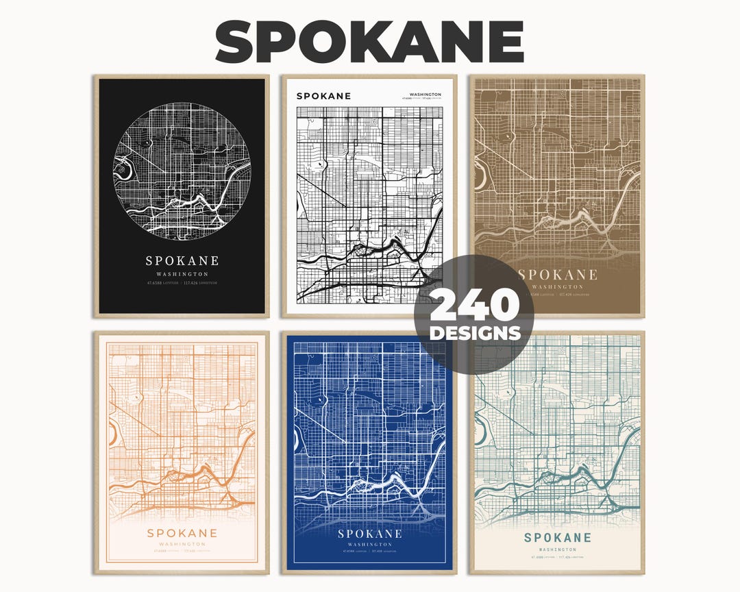 Spokane Map Art, Spokane City Wall Art, Spokane Street Map Art, Map of ...