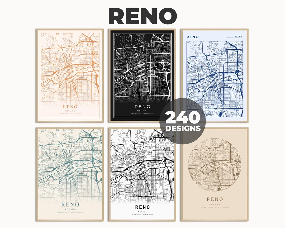 Map of Reno, Reno Wall Art, Reno Wall Print, Reno Street Map Art, Reno ...