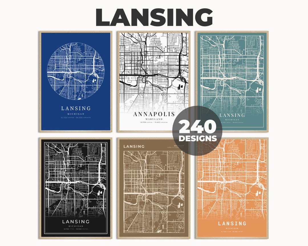 Lansing Map Poster, Lansing Wall Art, Lansing City Map Print, Lansing ...
