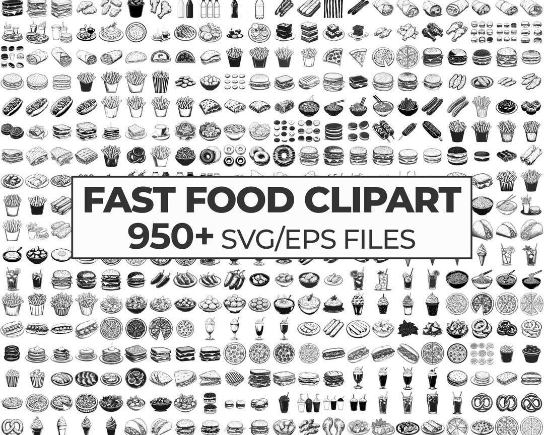 Fast Food Vector Bundle, Fast Food Clipart Set, Junk Food Illustrations ...