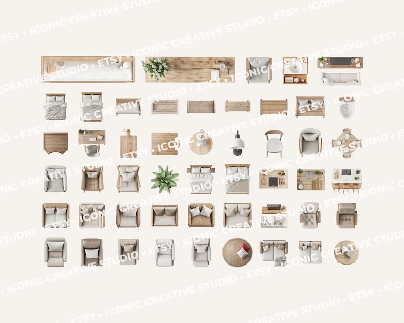 Neutral Furniture Clipart Bundle, Top View Home Design Pngs, Overhead ...