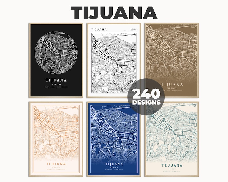 Tijuana Road Map Poster, Tijuana Cartography Map, Tijuana Map Art ...