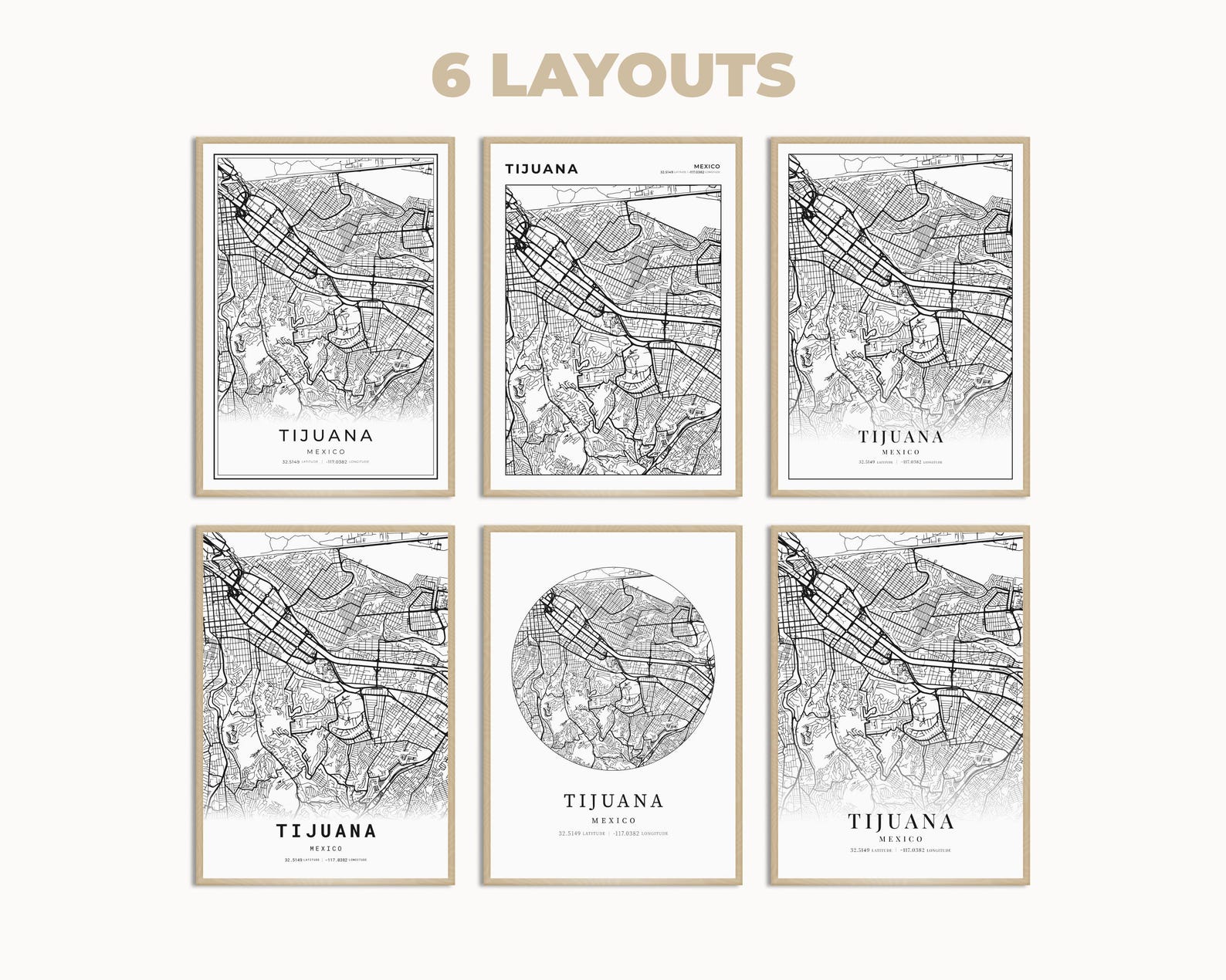 Tijuana Road Map Poster, Tijuana Cartography Map, Tijuana Map Art ...