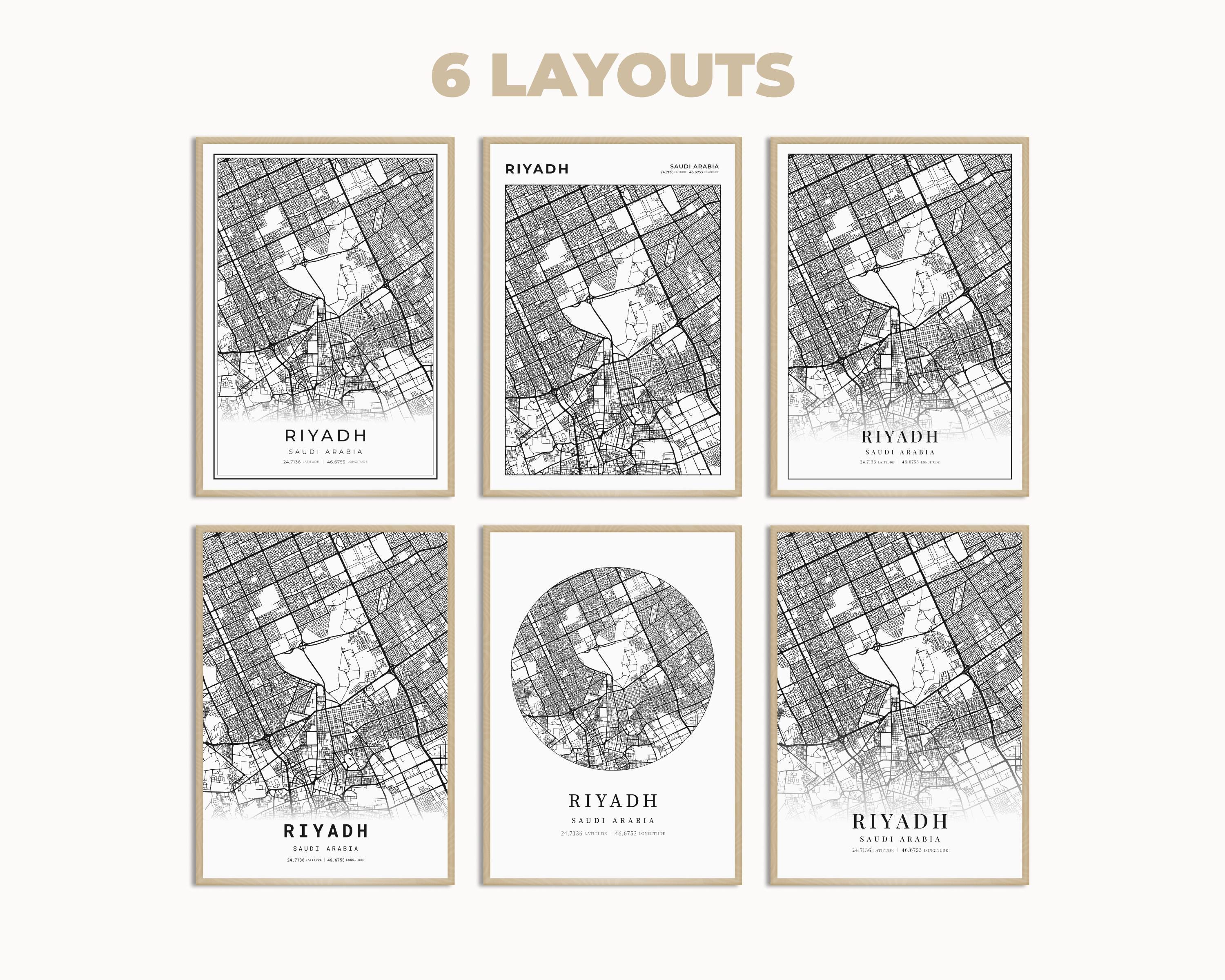 Riyadh City Street Map Artwork, Riyadh City Map Art, Modern Riyadh Wall ...