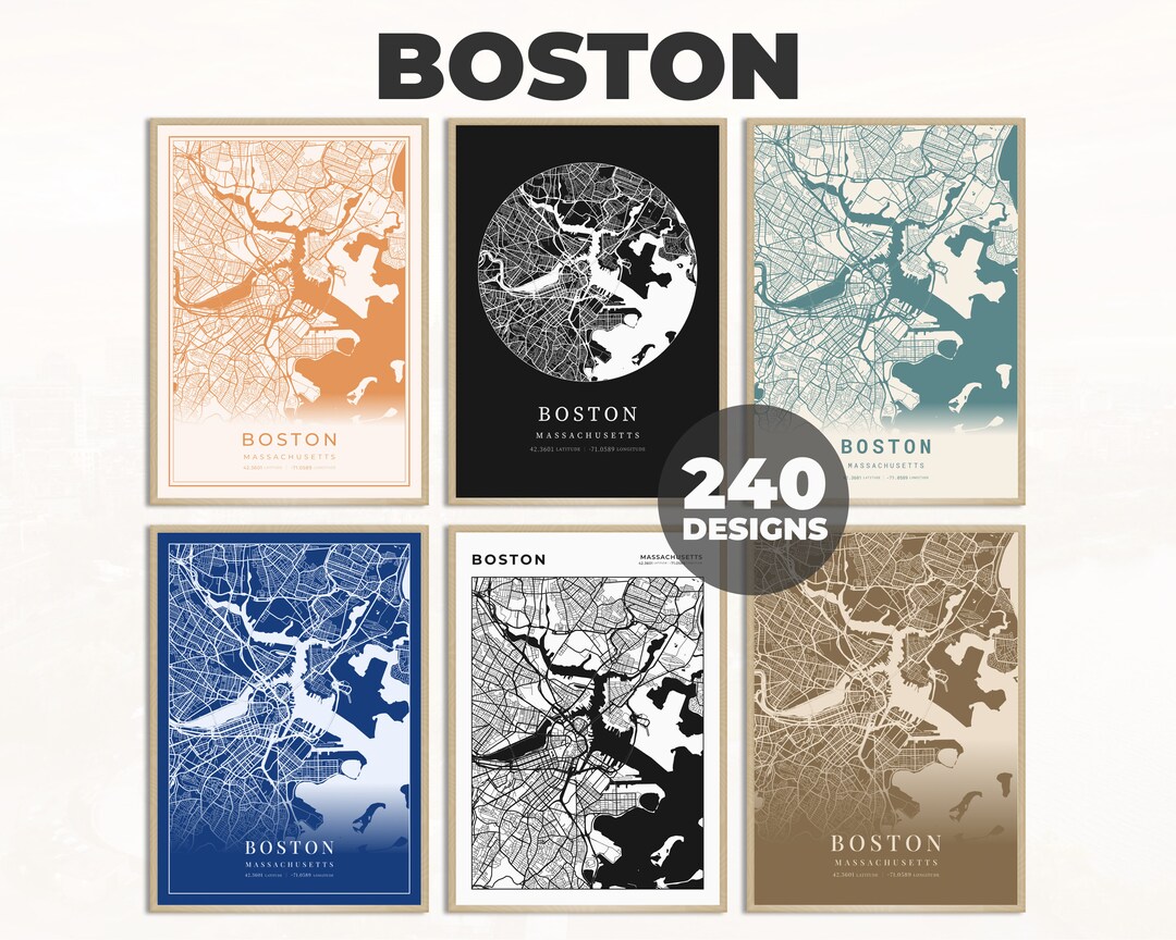 Massachusetts Map Poster, Boston City Print, Boston Street Map Art ...