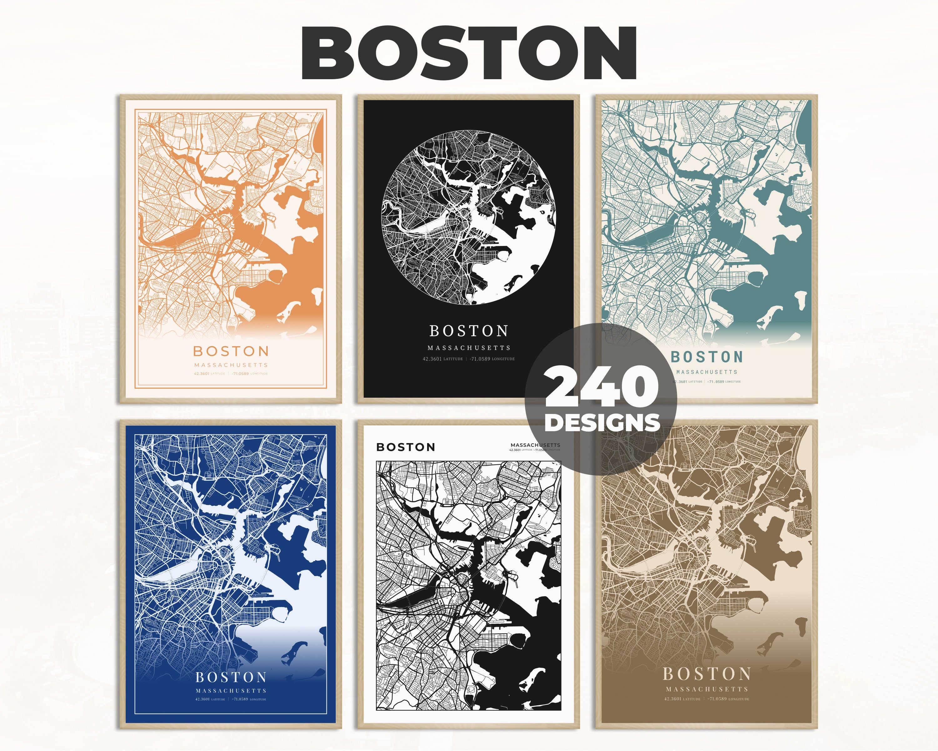 Massachusetts Map Poster, Boston City Print, Boston Street Map Art ...