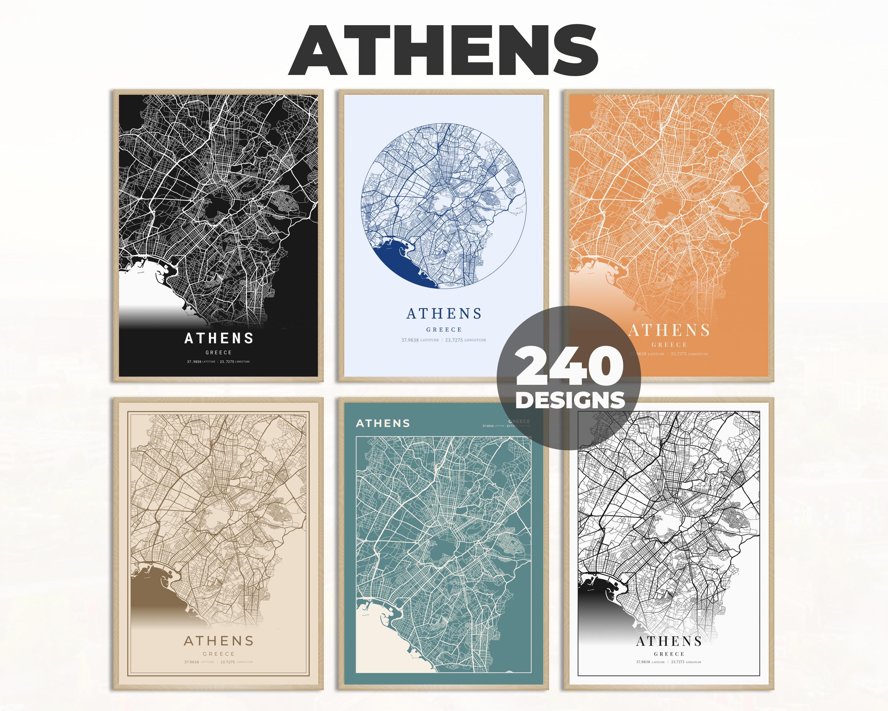 Athens Map Print, Athens Wall Art, Athens Cartography Map, Athens City ...