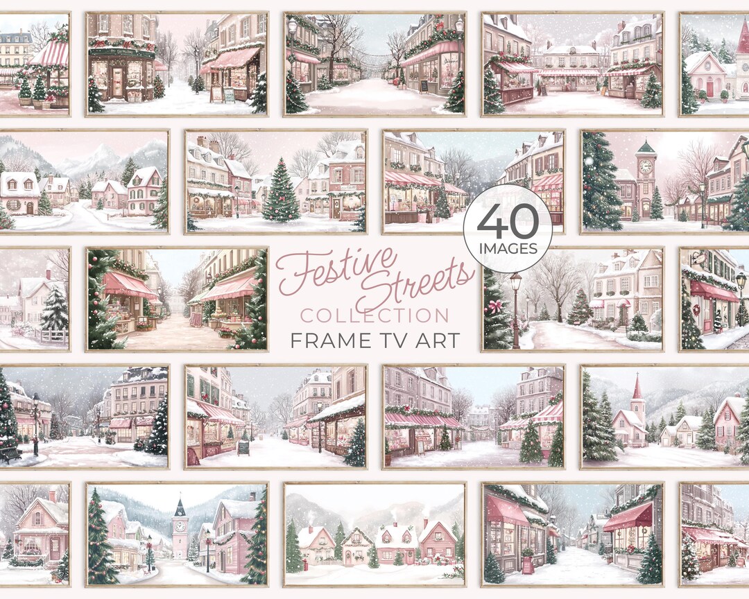 Christmassy City Frame Decor, Festive Streets TV Art, Charming Winter ...