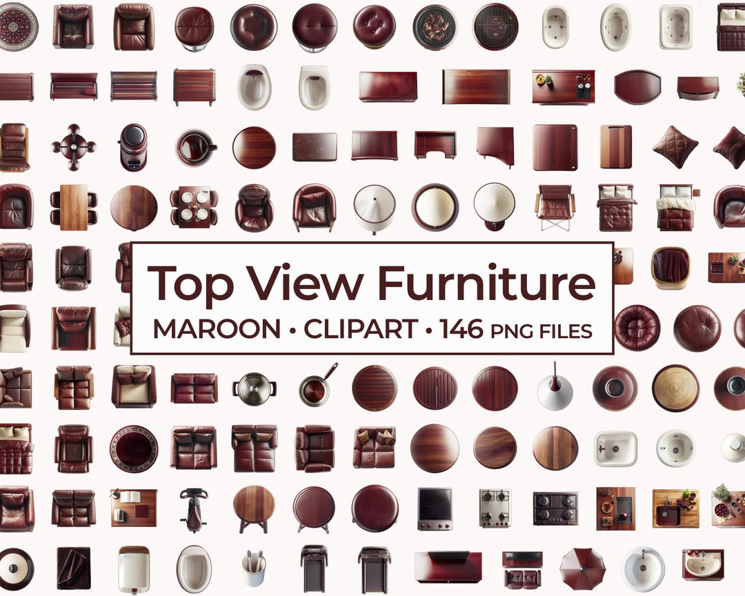 Top View Maroon and Burgundy Furniture Clipart Bundle, Overhead View ...