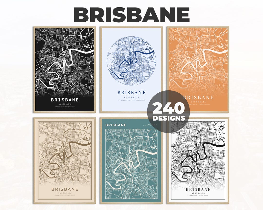 Brisbane Map Poster, Brisbane City Print Wall Art, Brisbane Street Map ...