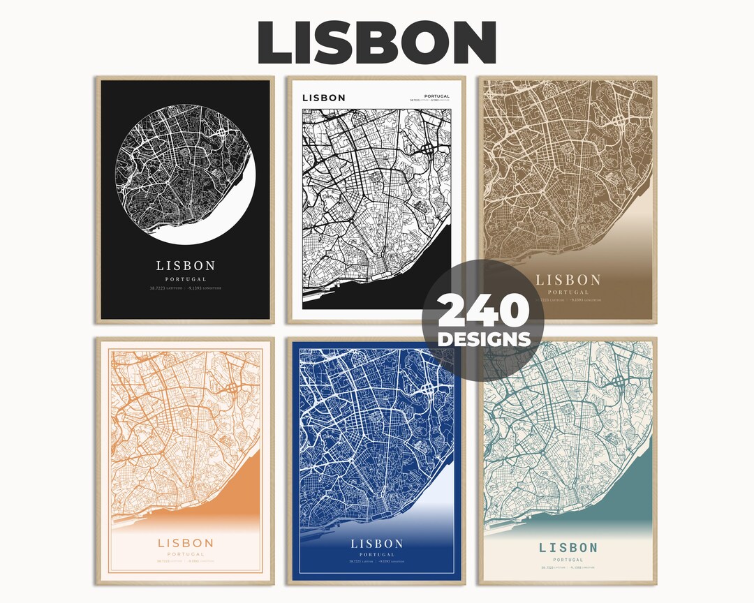 Lisbon Map Print, Lisbon City Poster, Portugal Map Wall Art, Travel Map ...