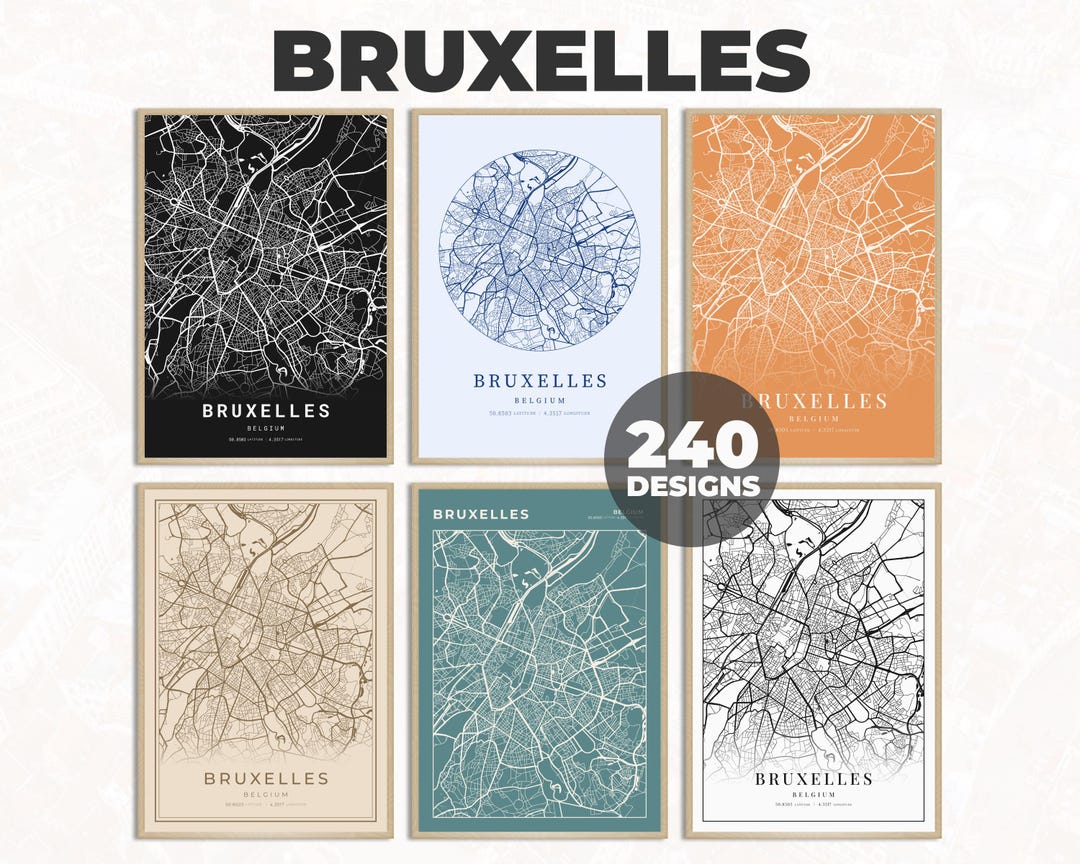 Bruxelles Cartography Map, Bruxelles Wall Art, Printable Map of ...