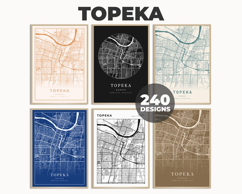 Topeka City Map Art, Topeka Wall Print, Topeka Wall Art, Kansas Print ...