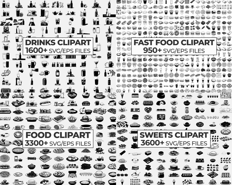 Food, Sweets and Drinks Clipart Bundle, Food SVG Bundle, Food Clipart ...