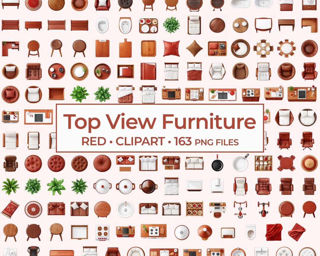 Top View Red Furniture Clipart Bundle, Crimson Red Top View Home Decor ...