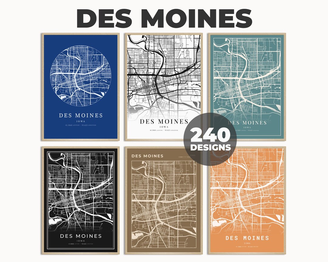 Des Moines City Map Print, Black and White Des Moines Poster, Modern ...