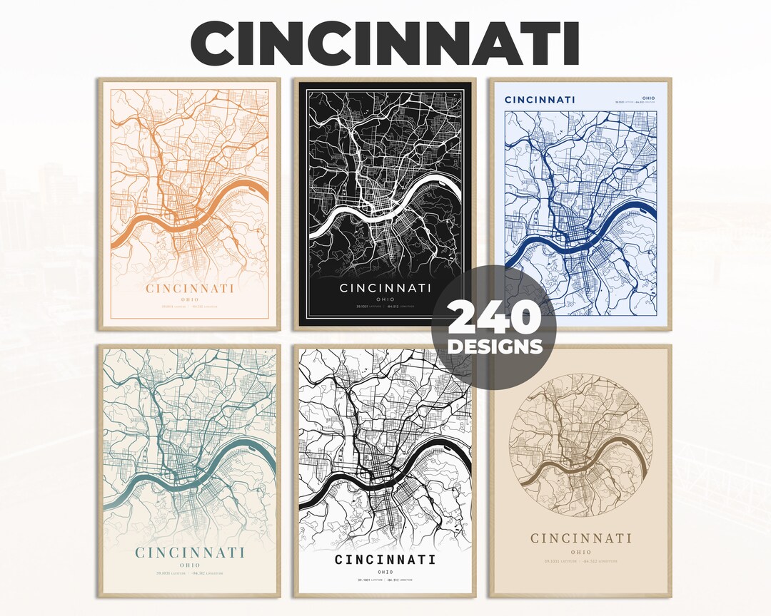 Cincinnati Wall Print, Cincinnati Map Art, Road Map Poster, Cincinnati ...