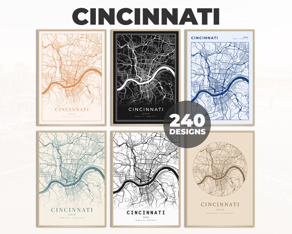 Cincinnati Wall Print, Cincinnati Map Art, Road Map Poster, Cincinnati ...