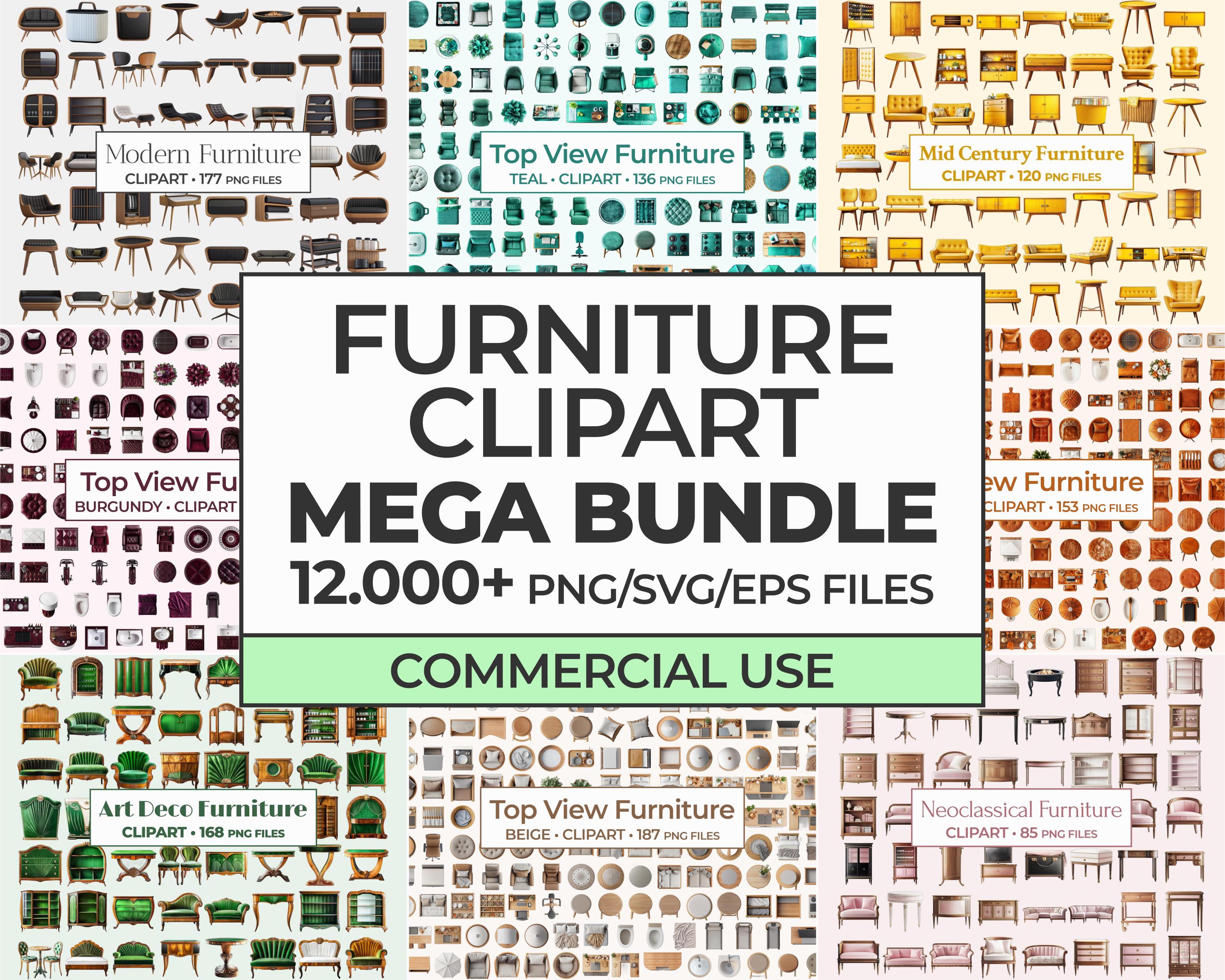 Furniture Clipart Mega Bundle, Commercial Use, Top View Furniture Art ...