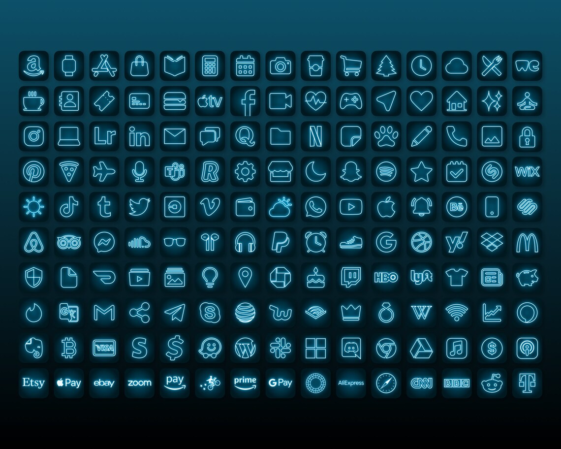 Light Blue Neon App Icons Bundle Neon Aesthetic Themed App - Etsy