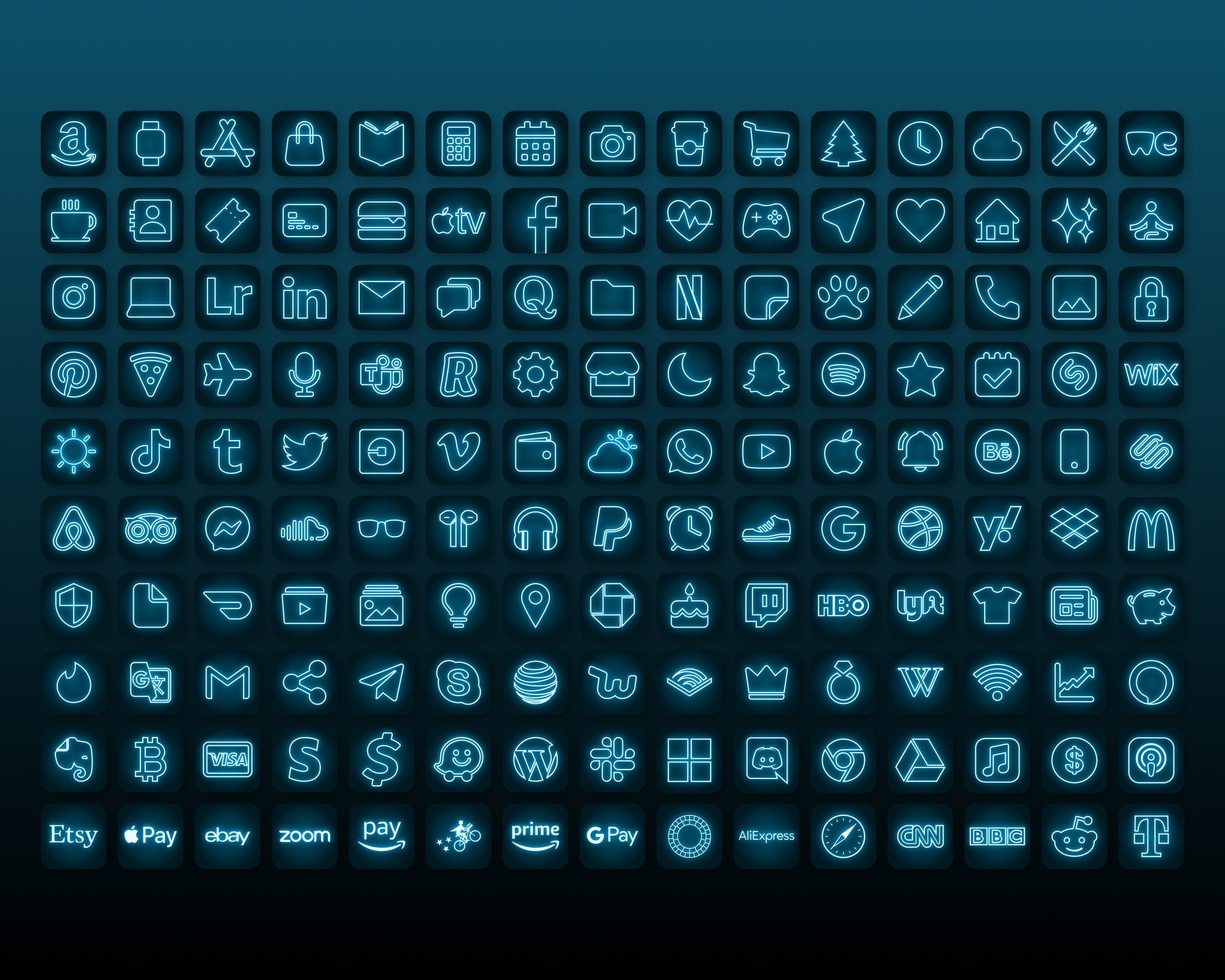 Light Blue Neon App Icons Bundle Neon Aesthetic Themed App - Etsy