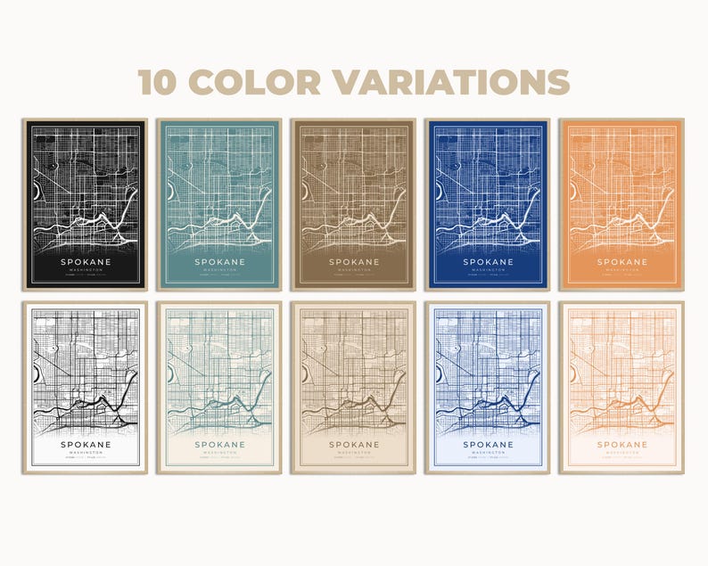 Spokane Map Art, Spokane City Wall Art, Spokane Street Map Art, Map of ...
