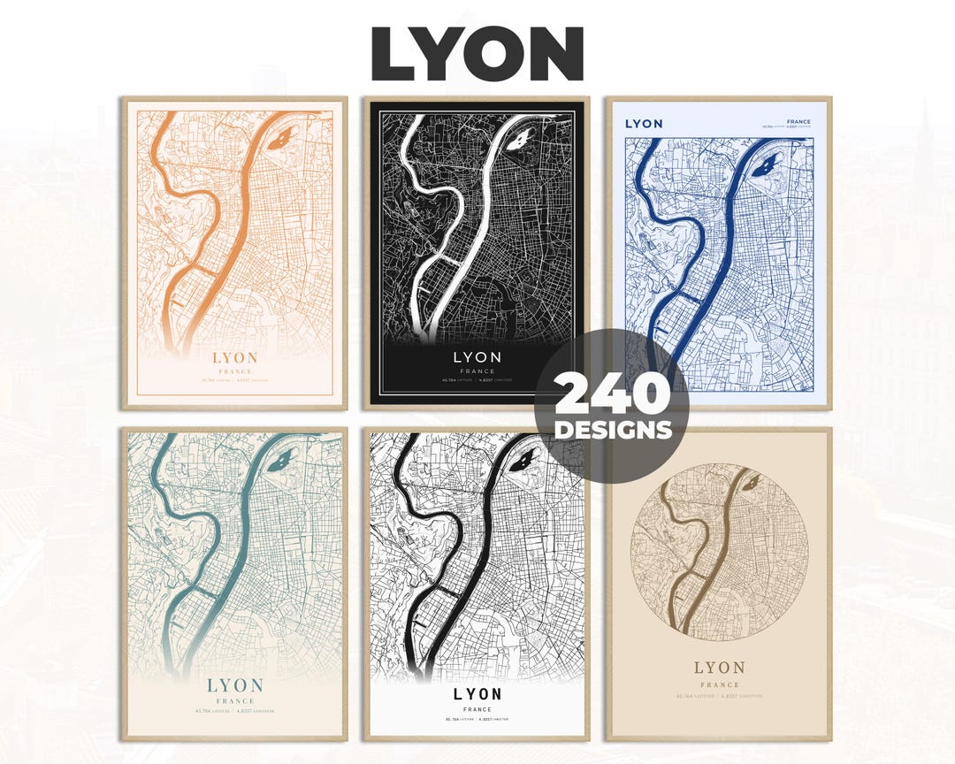 Lyon Map Art, City Poster, Lyon Wall Print, Minimalist Map Decor, Lyon ...