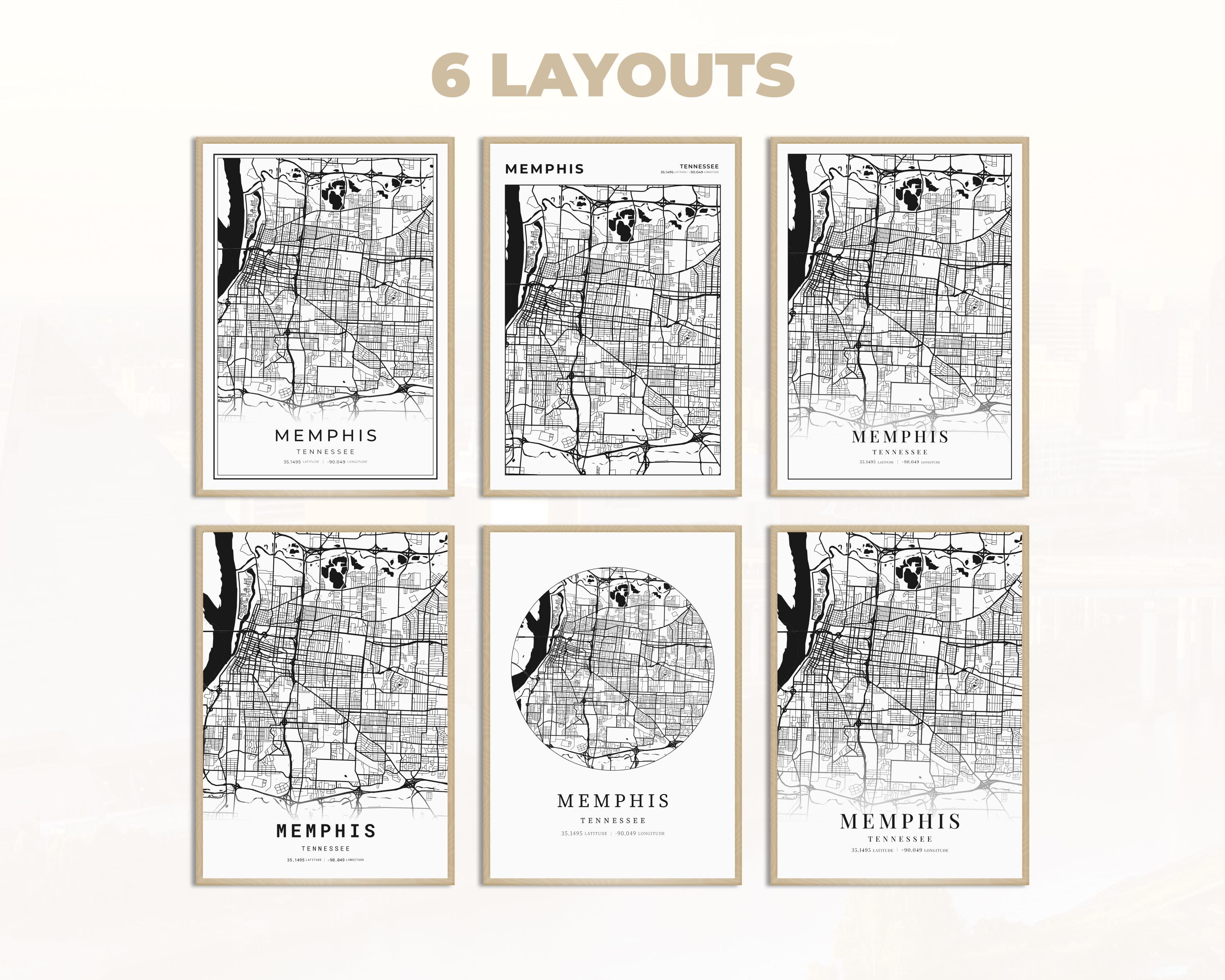 Memphis Wall Decor, Road Map Poster, Memphis City Print, Memphis Map ...