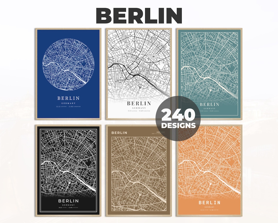 Map of Berlin, Berlin Cartography Map, Berlin City Wall Art, Germany ...