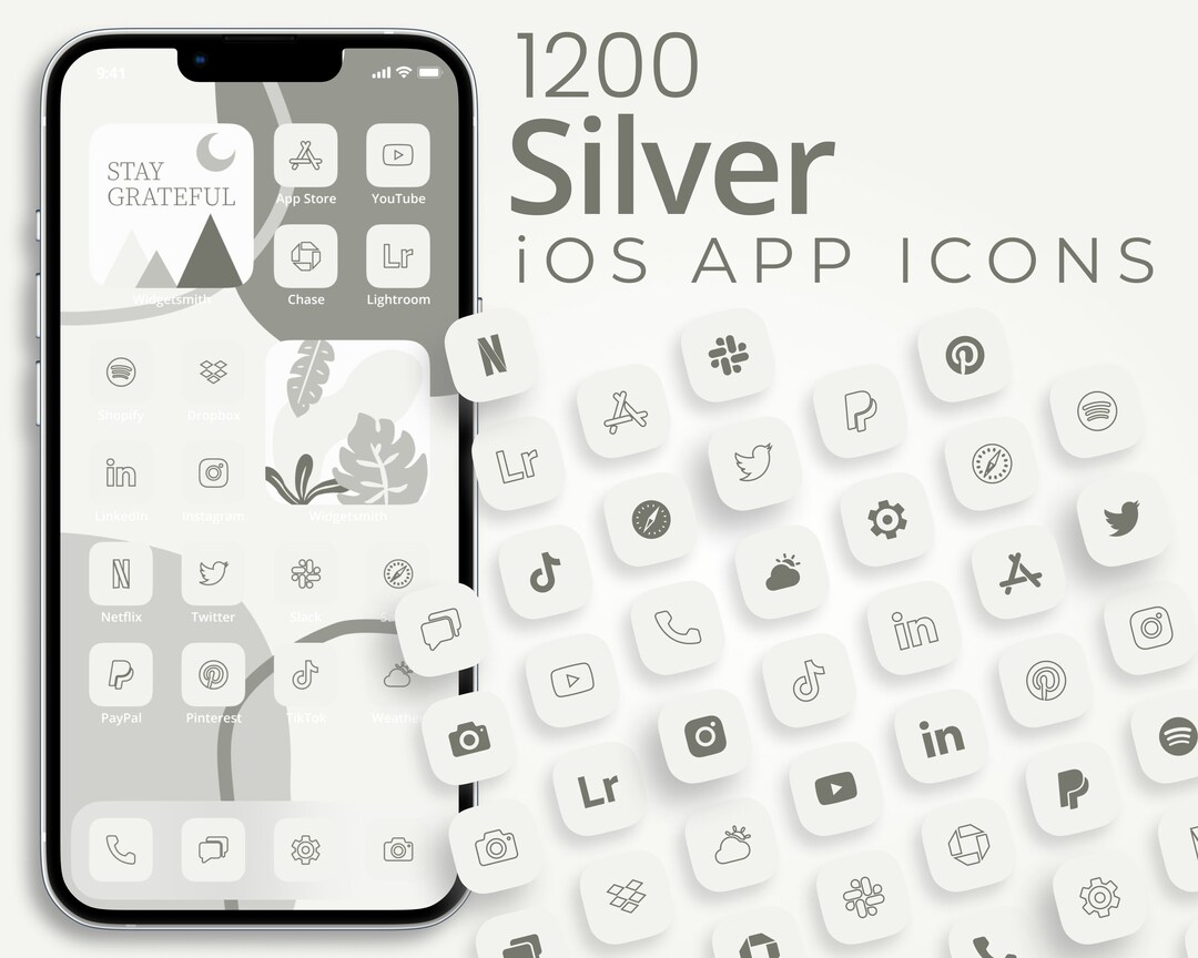 Silver iOS App Icons Aesthetic App Icons App Covers iPhone 13 App Icons ...