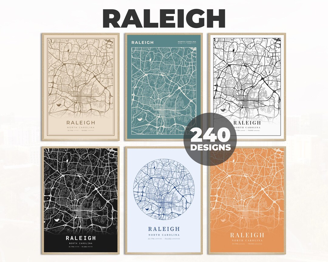 Raleigh Cartography Map, Raleigh Wall Poster, Black and White Map Art ...