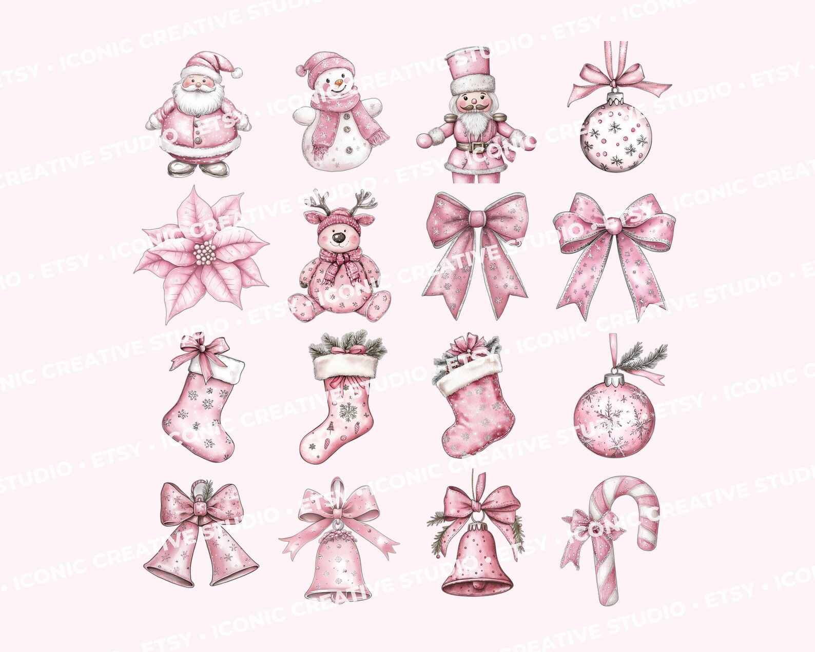 Christmas Clip Art Collection, Soft Pink Christmas Clipart, Cozy Pink ...