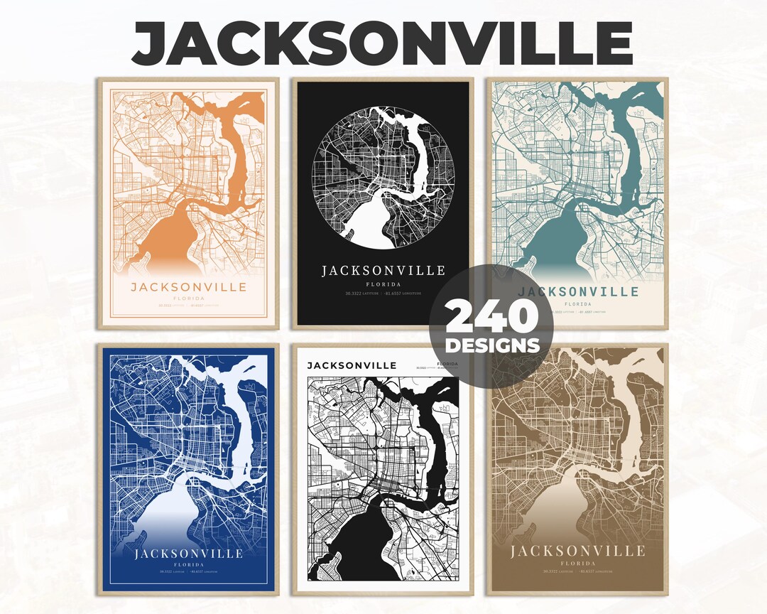 Jacksonville Cartography Map, Jacksonville City Poster, Jacksonville ...