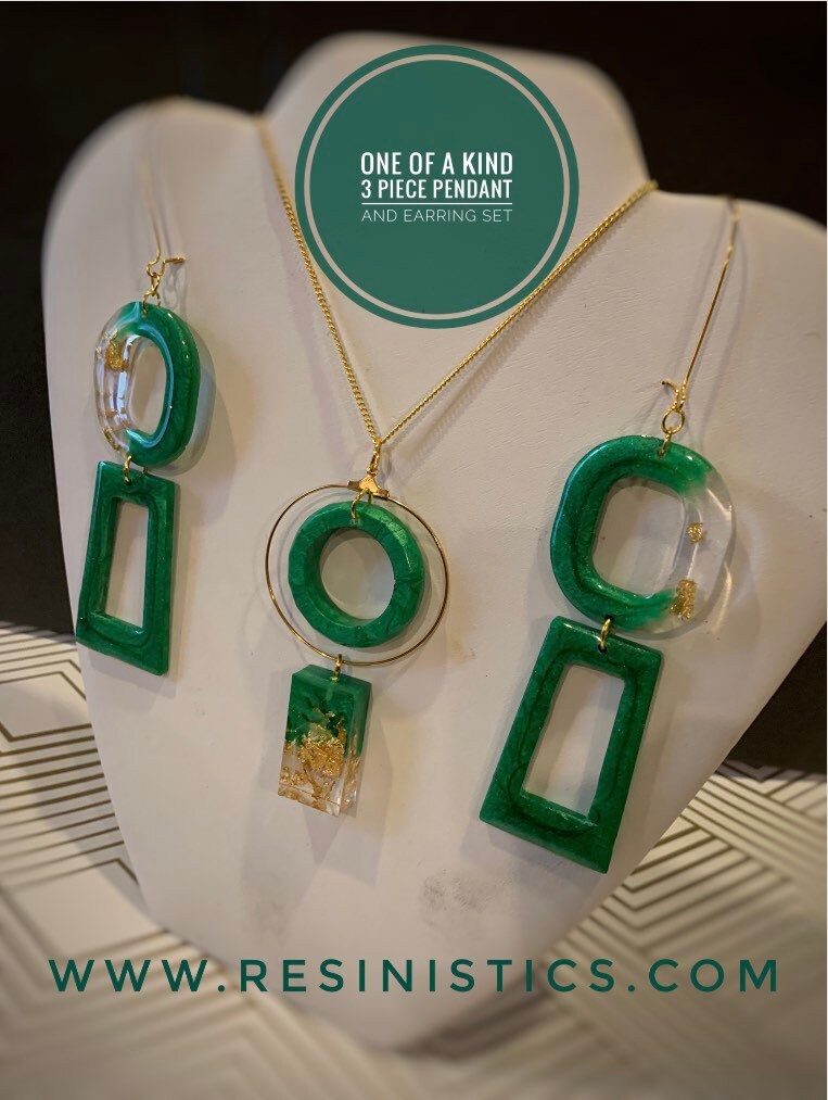 Custom Made to Order Epoxy Resin Pendant and Earring Set - Etsy