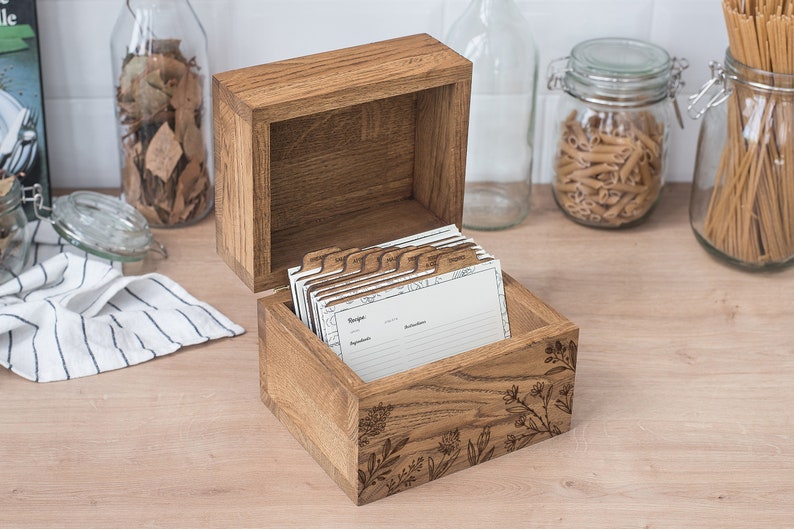 Recipe Box 4x6 Cards Wooden Dividers Personalized Mothers Day - Etsy