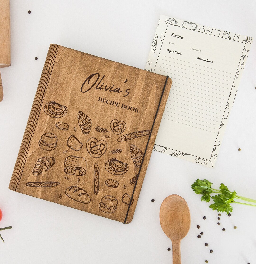 Wooden Custom Recipe Book - Personalized Cookbook, Engraved Recipe ...