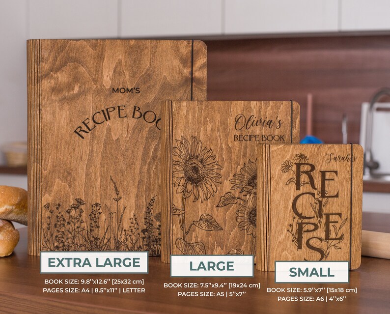 Personalized Wooden Recipe Book With Custom Engraving Sign - Family ...
