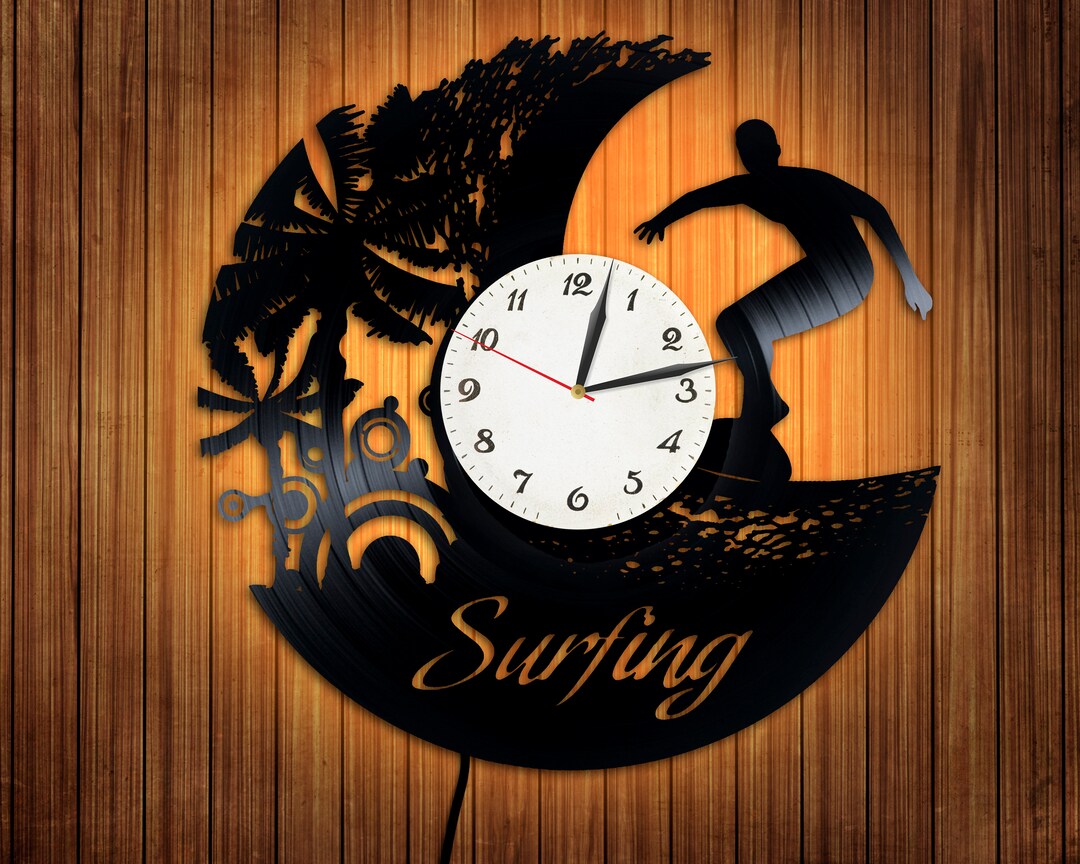 Surfing Vinyl Wall Clock, Vinyl Wall Art, Surfing Print, Surfing Sport ...