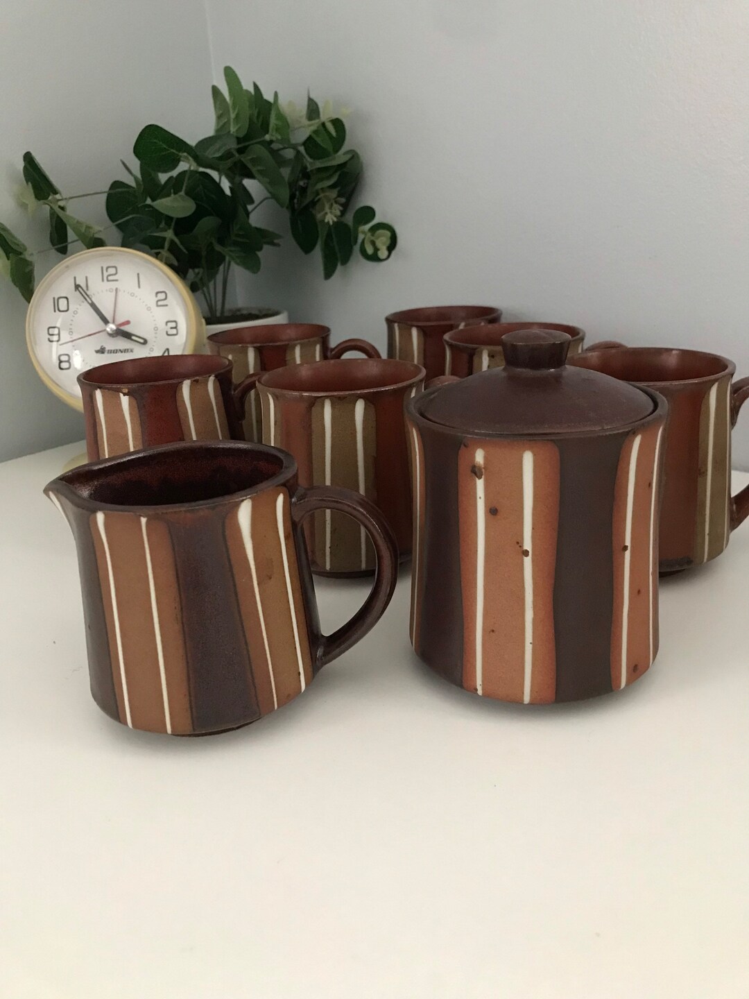 Set of 6 1970s Stone Ware Coffee Cups and Sugar and Cream - Etsy