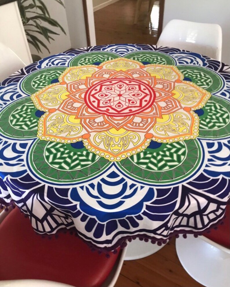 Retro Funky Multi Coloured Round Tablecloth. - Etsy Australia