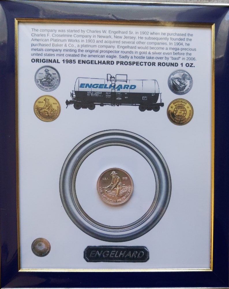 Original Silver .999 1985 Engelhard Prospector Round Custom Framed One ...