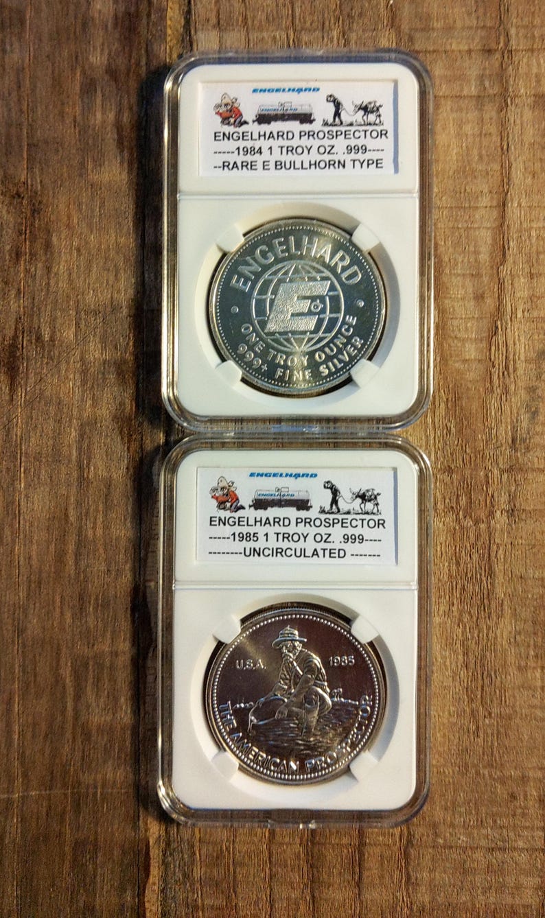 RARE ENGELHARD PROSPECTORS Pair of 2 1984 & 1985 Uncirculated Blast ...