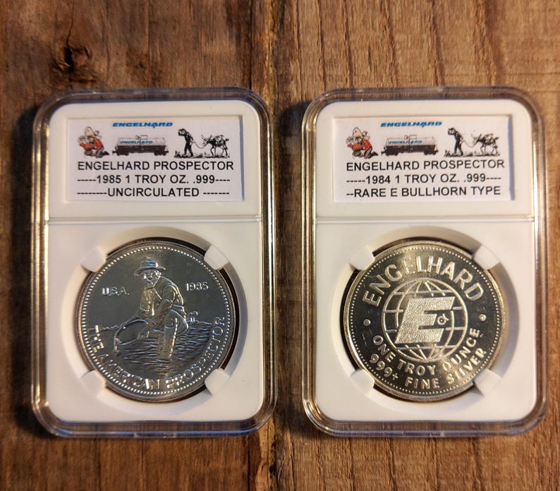 RARE ENGELHARD PROSPECTORS Pair of 2 1984 & 1985 Uncirculated Blast ...