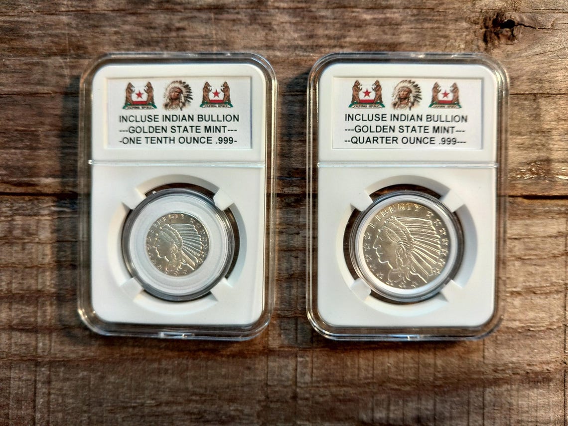 Silver Pair Incluse Indian Golden State Mint Bullion Fractional .999 1/ ...