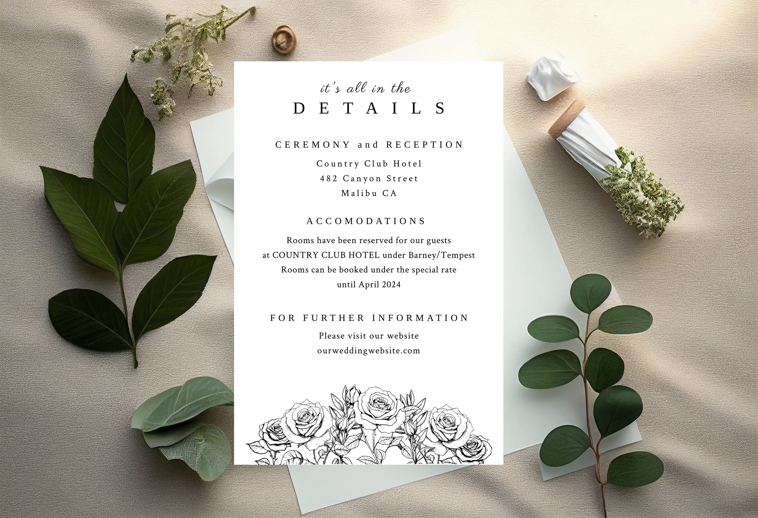 FIRENZE Roses Wedding Invitation Set Template, Elegant Wedding Set ...