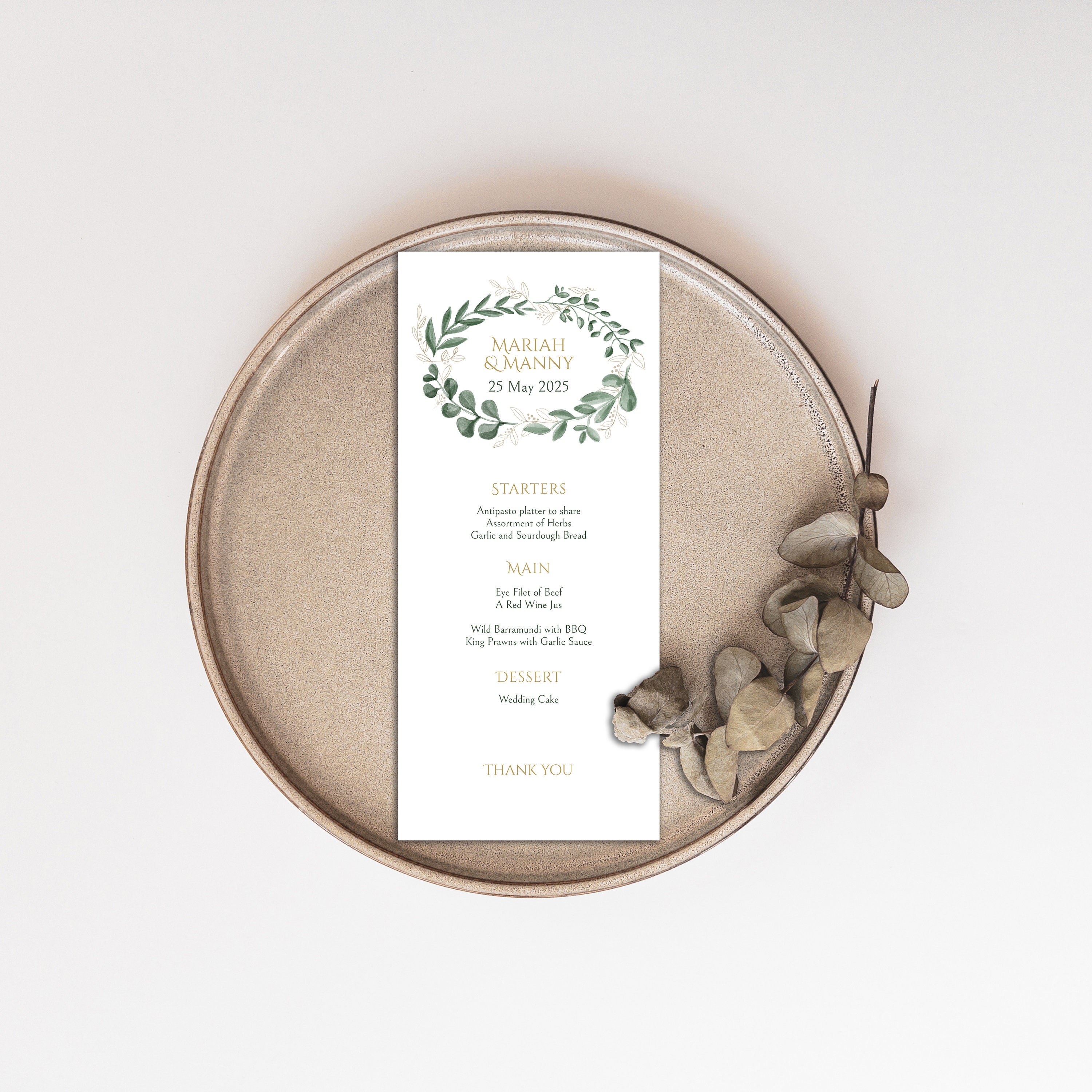 Classic Wedding Greenery Menu Template, Wedding Leafy Menu Download ...