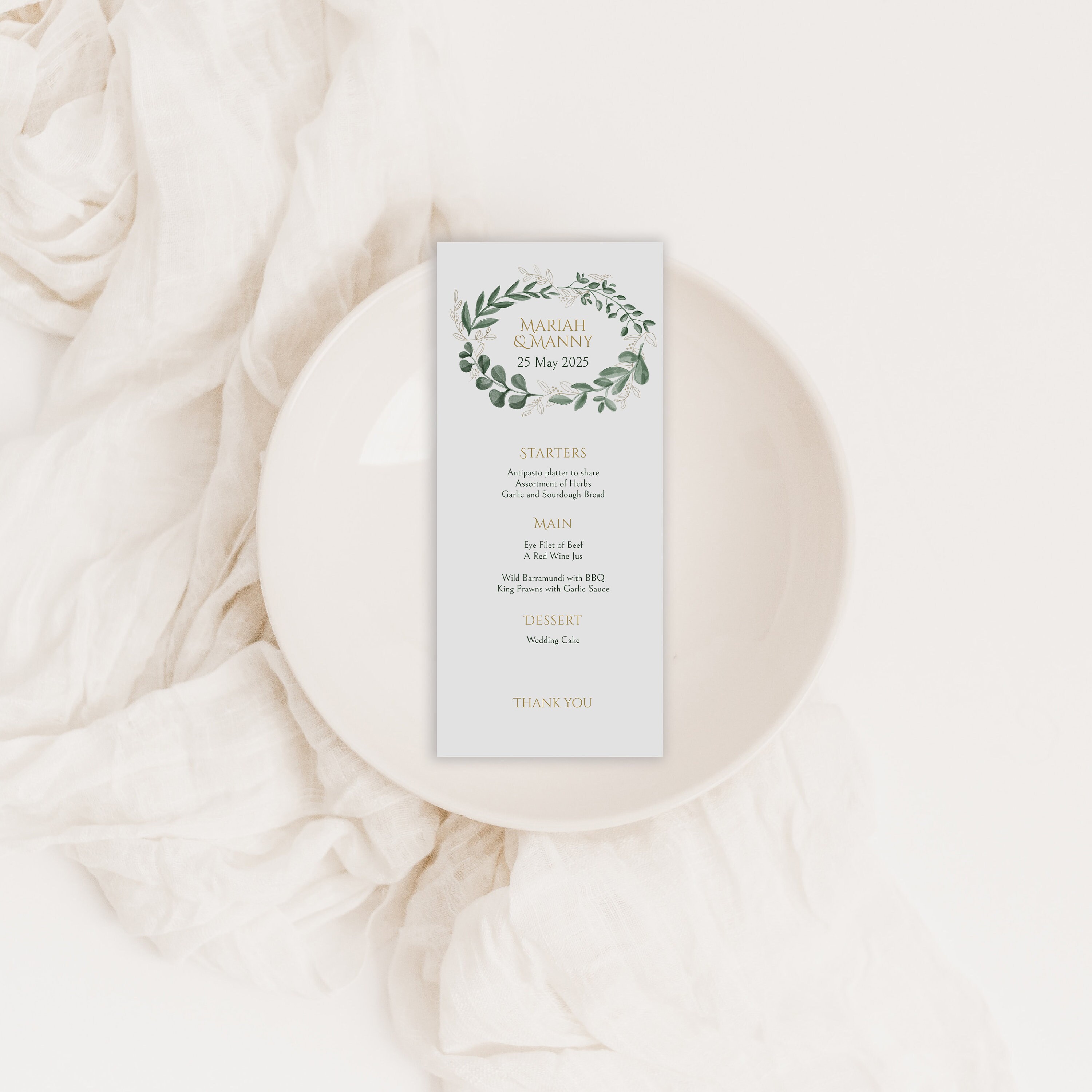 Classic Wedding Greenery Menu Template, Wedding Leafy Menu Download ...